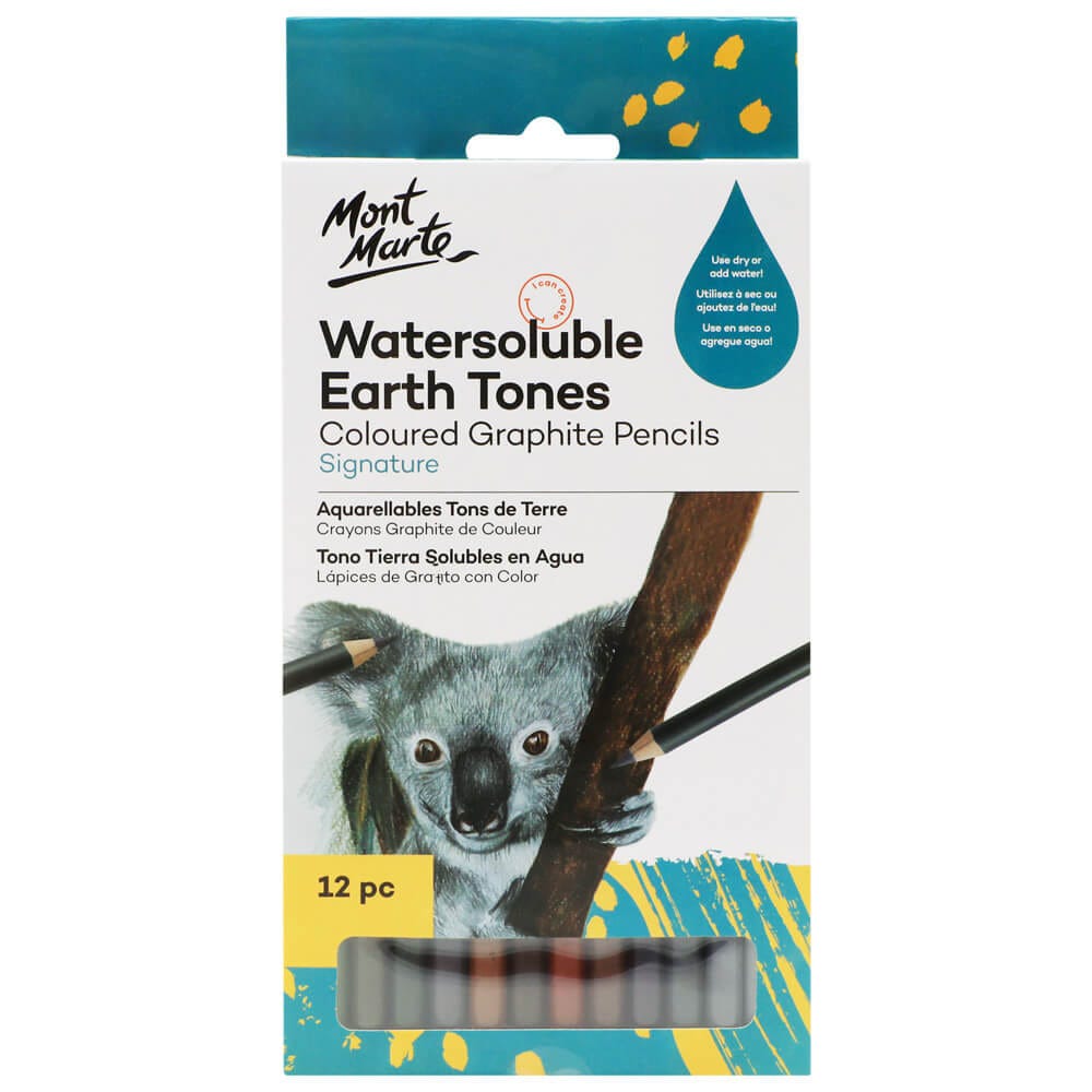 Watersoluble Earth Tones Coloured Graphite Pencils Signature 12pc – Mont Marte