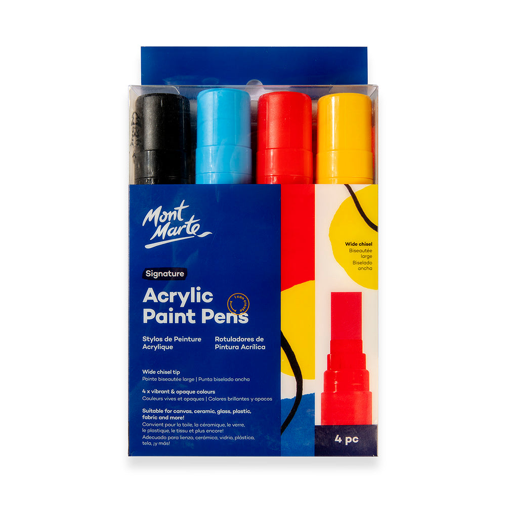 Mont Marte Acrylic Paint Pens Wide Chisel Tip Signature 4pc – Mont ...
