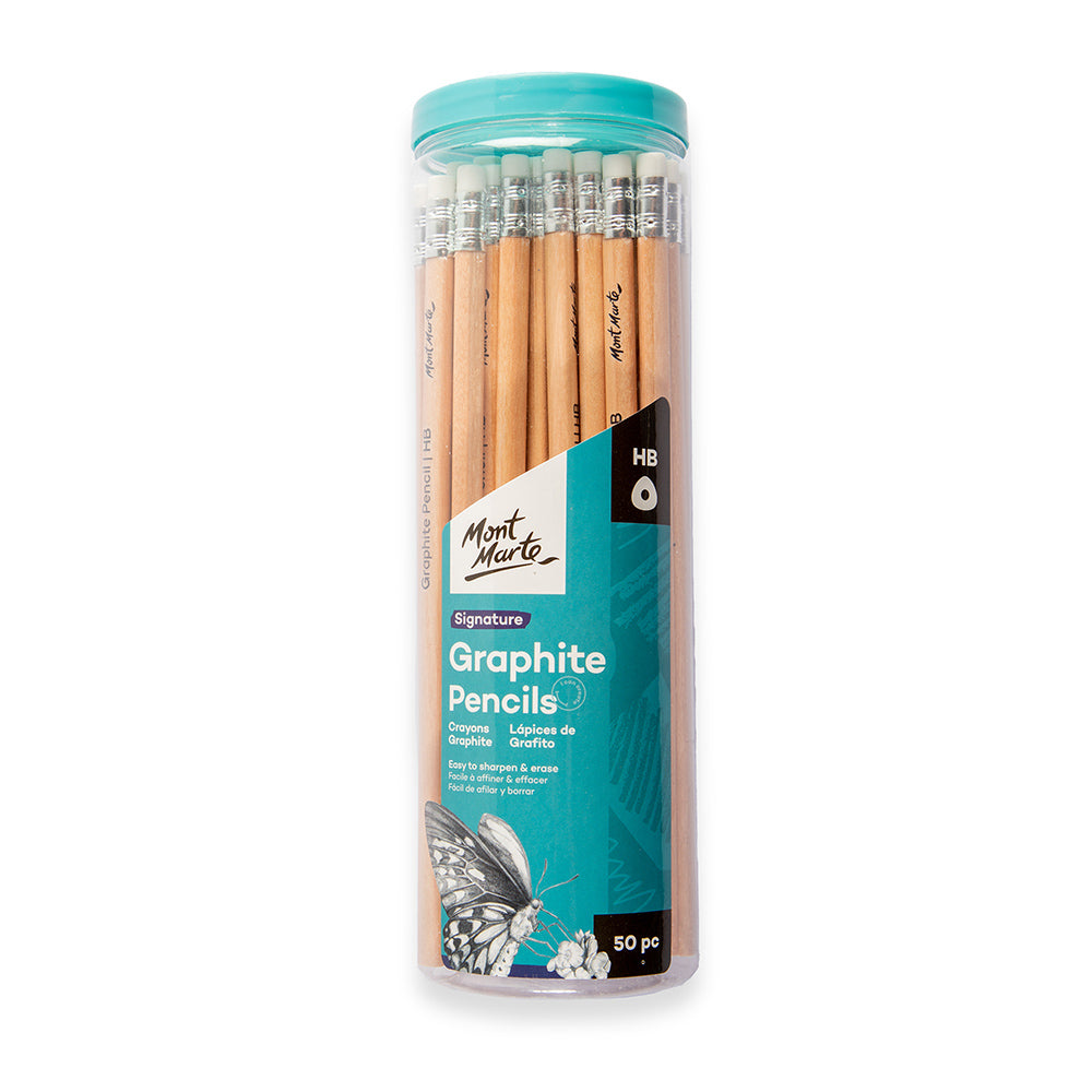 Mont Marte Graphite Pencils with Eraser Ends HB Signature 50pc – Mont ...