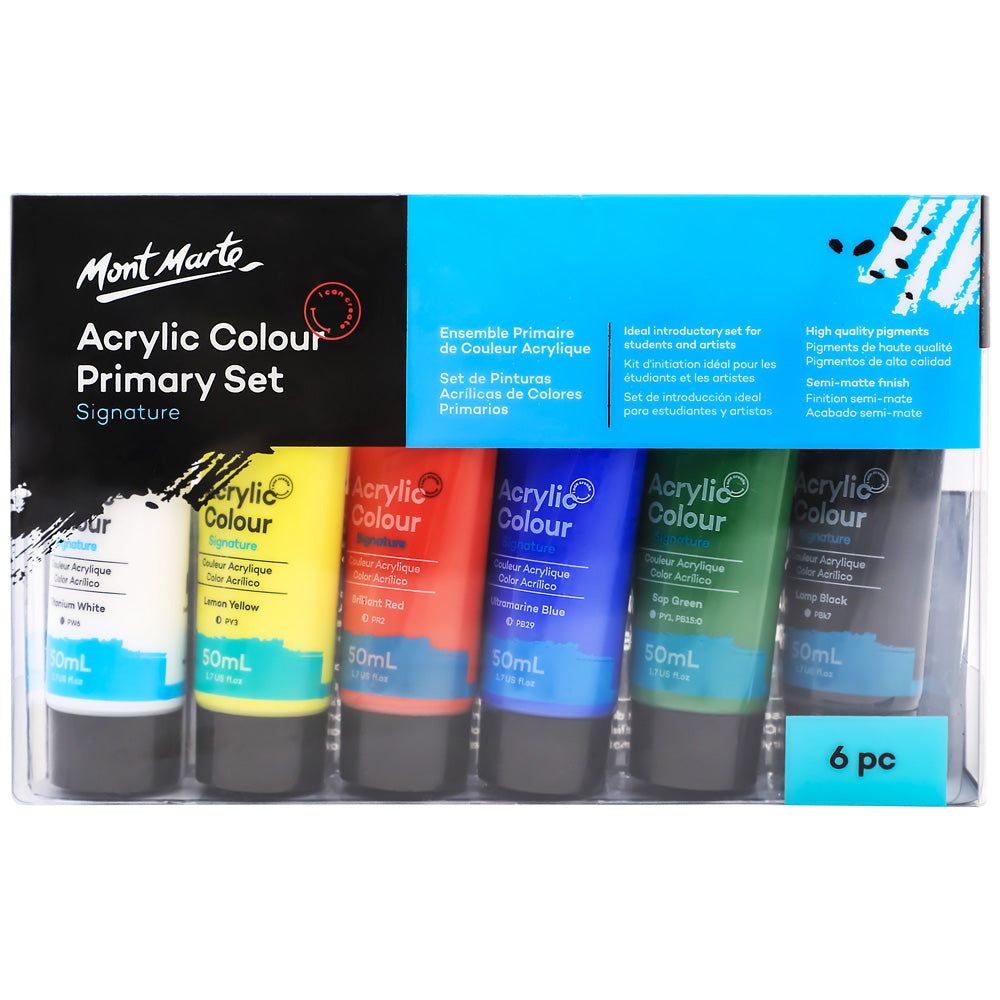 Acrylic Colour Primary Set Signature 6pc x 50ml – Mont Marte Australia