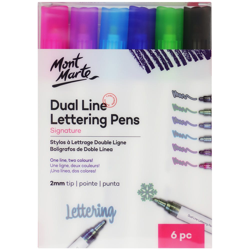 Dual Line Lettering Pens Signature 2mm (0.08in) Tip 6pc – Mont Marte
